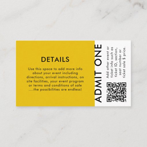 Event Ticket | Yellow QR Code Concert Ticket | Zazzle