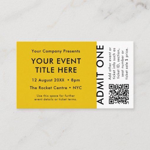 Event Ticket | Yellow QR Code Concert Ticket | Zazzle