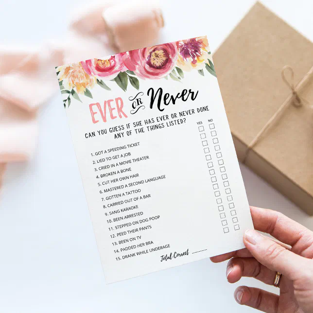 Ever or Never Editable Bridal Shower game Card | Zazzle