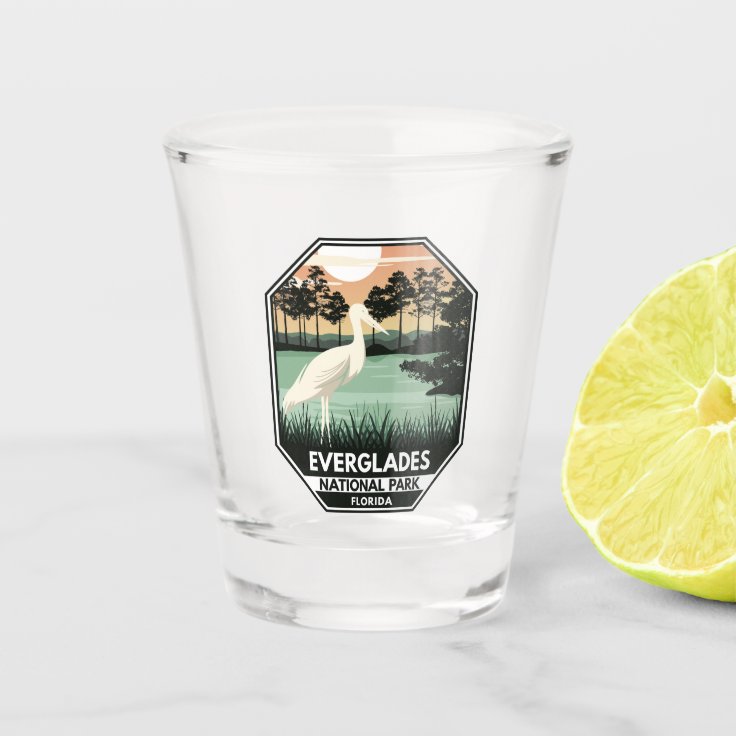 Everglades National Park Sunset Egret Vintage Shot Glass | Zazzle