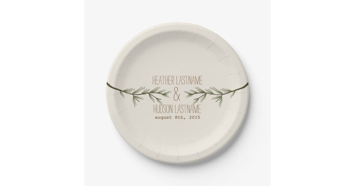 Evergreen Branches Wedding Paper Plates | Zazzle