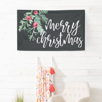 Evergreen Christmas Holiday Banner Slate | Zazzle