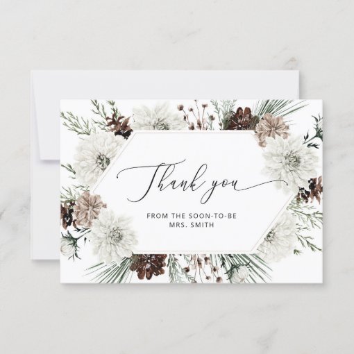 Evergreen elegant bridal shower thank you card | Zazzle