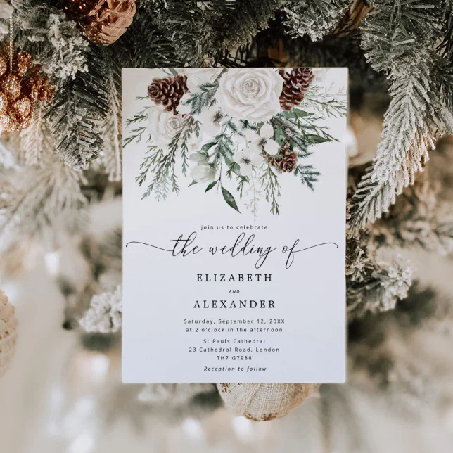 Evergreen elegant winter wedding invitation | Zazzle