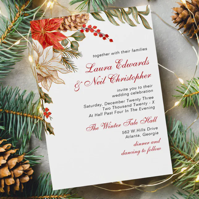 Evergreen Flowers Winter Wedding Invitation | Zazzle