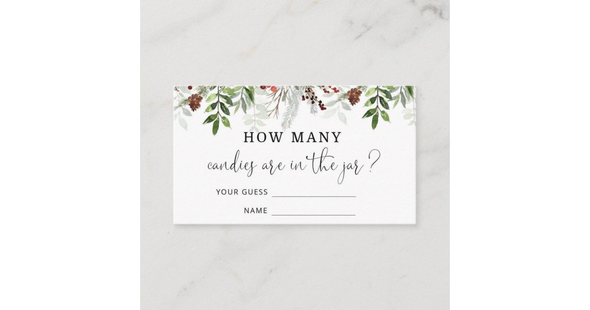 Evergreen guess how many candies card | Zazzle