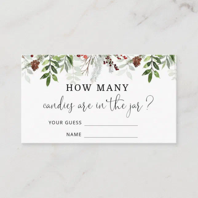 Evergreen guess how many candies card | Zazzle