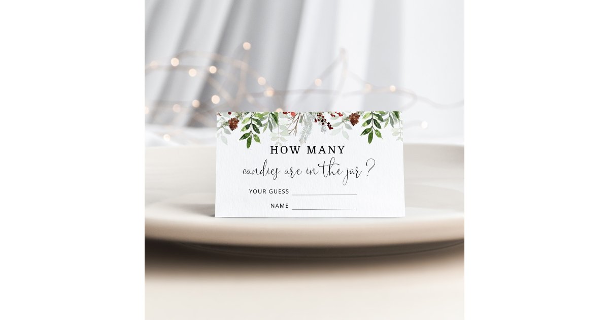 Evergreen guess how many candies card | Zazzle