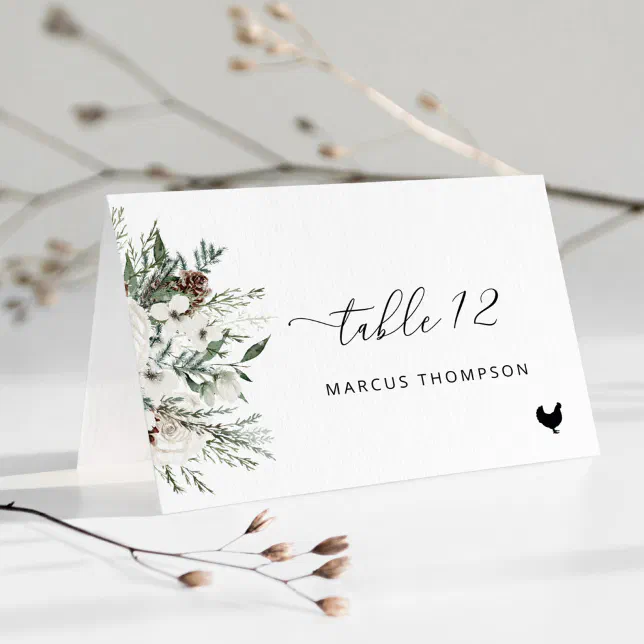 Evergreen modern Chicken meal choice place cards | Zazzle