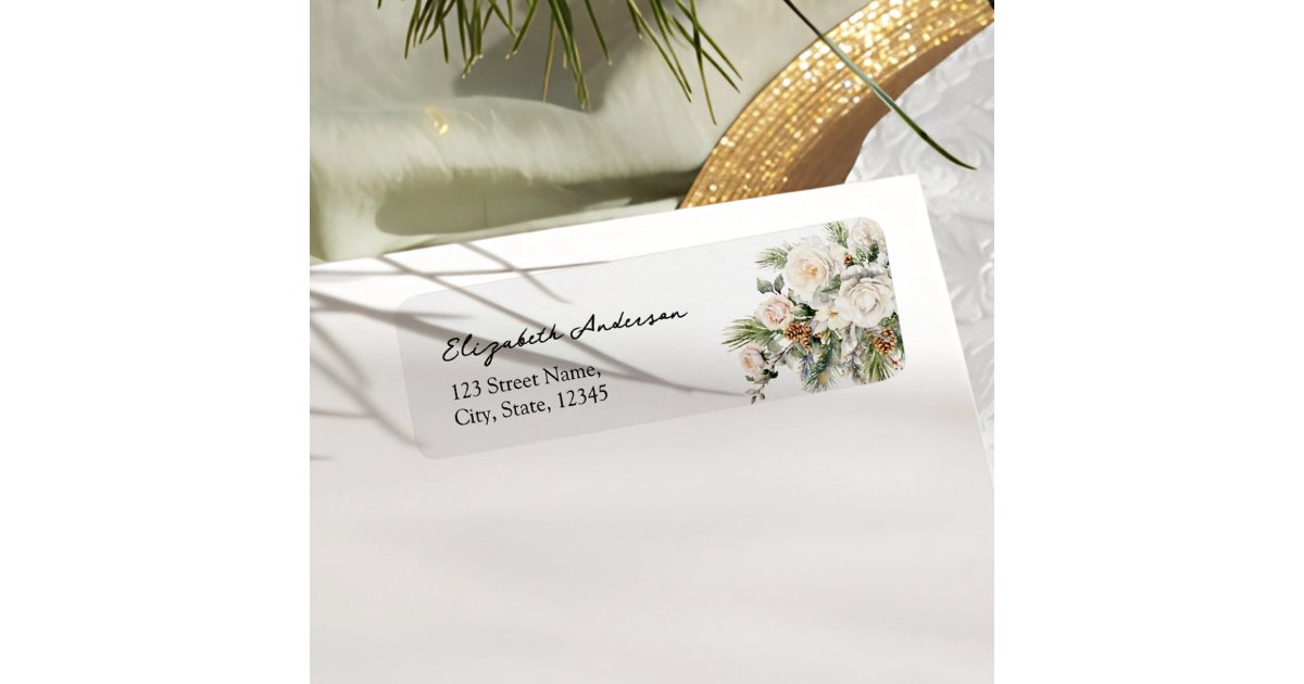 Evergreen Winter Floral Bridal Shower Return Label | Zazzle
