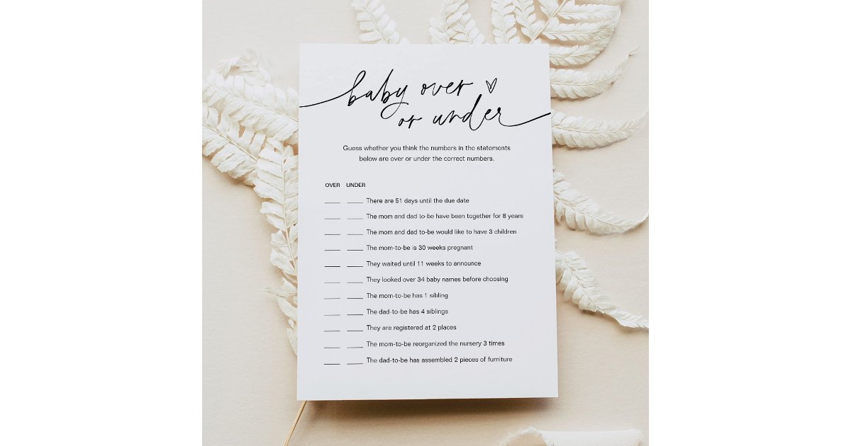 EVERLEIGH Baby Over Or Under Baby Shower Game Card | Zazzle