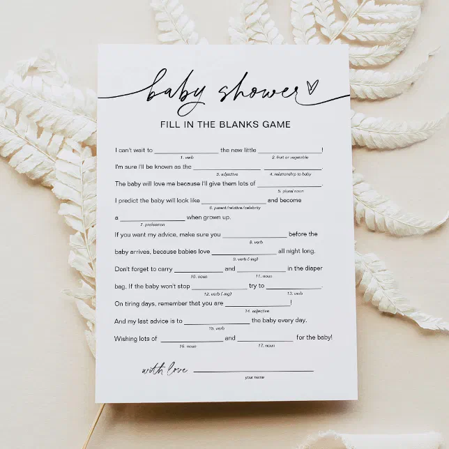 EVERLEIGH Baby Shower Libs, Fill in the Blank Game Invitation | Zazzle