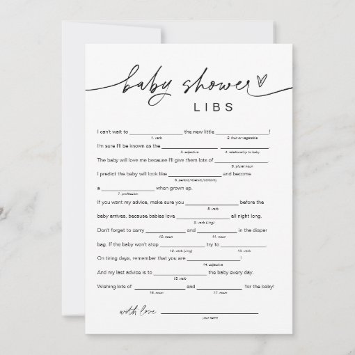 EVERLEIGH Baby Shower Libs, Fill in the Blank Game Invitation | Zazzle