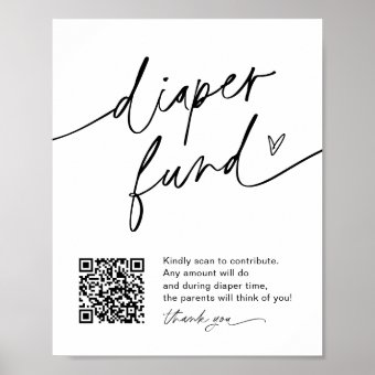 EVERLEIGH Diaper Fund QR Code Baby Shower Sign | Zazzle