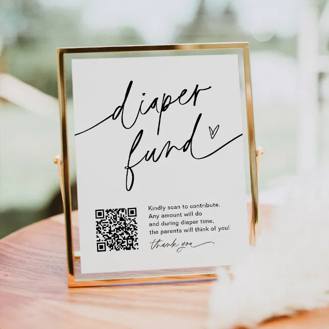 EVERLEIGH Diaper Fund QR Code Baby Shower Sign | Zazzle
