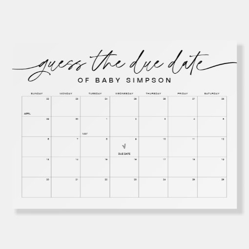 EVERLEIGH Guess Due Date Baby Shower Game 18x24 Foam Board | Zazzle