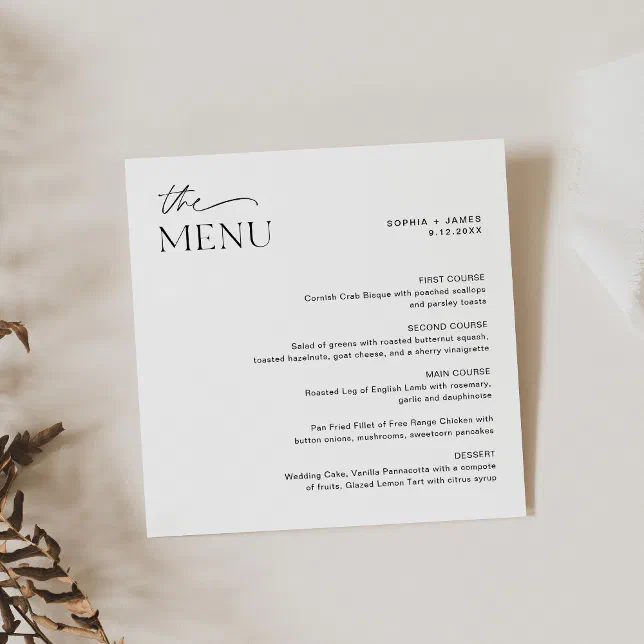 EVERLEIGH Minimalist Square Wedding Dinner Menu Invitation | Zazzle