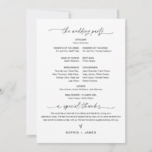 EVERLEIGH Minimalist Wedding Program 5x7 Card | Zazzle