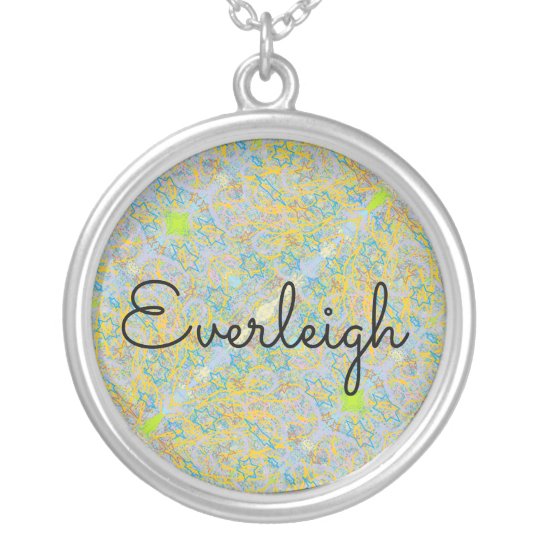 Everleigh name with abstract stars background silver plated necklace ...