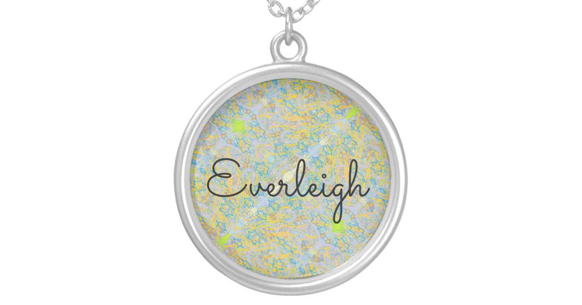 Everleigh name with abstract stars background silver plated necklace ...