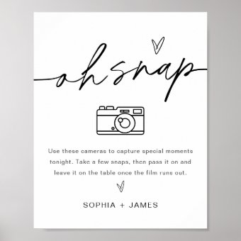 EVERLEIGH Oh Snap Disposable Camera Wedding Sign | Zazzle