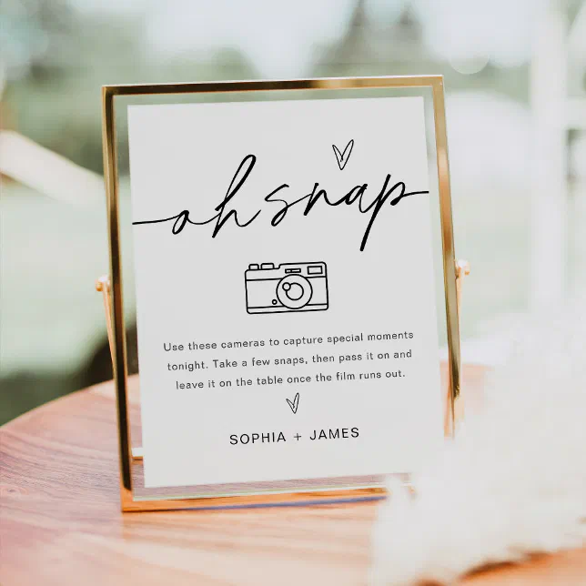 EVERLEIGH Oh Snap Disposable Camera Wedding Sign | Zazzle