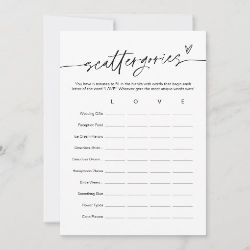 EVERLEIGH Scattergories Bridal Shower Game Card | Zazzle