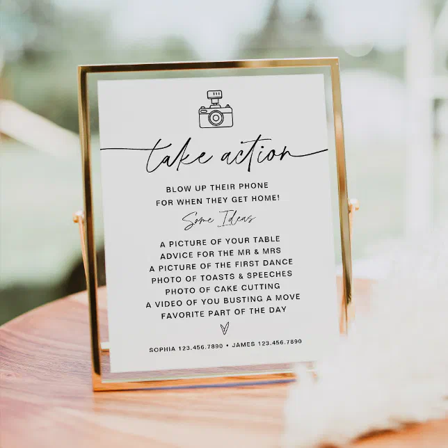 EVERLEIGH Take Action Wedding I Spy Sign | Zazzle