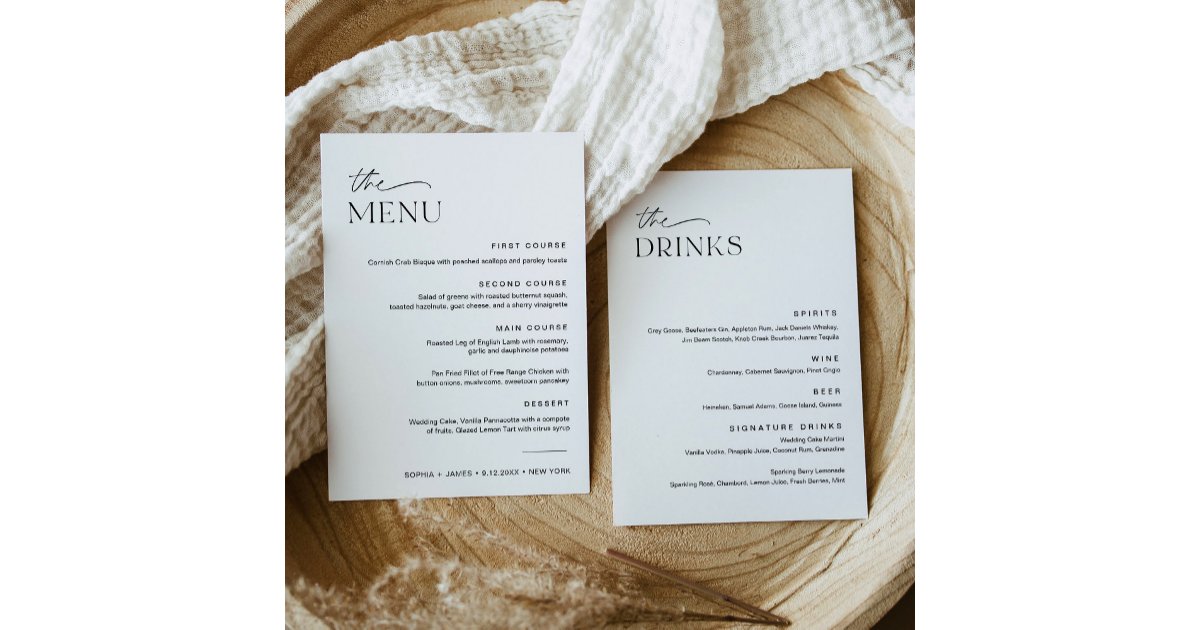 EVERLEIGH Wedding Dinner and Drink Menu Card | Zazzle