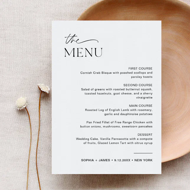 EVERLEIGH Wedding Dinner Menu 5x7 Card | Zazzle