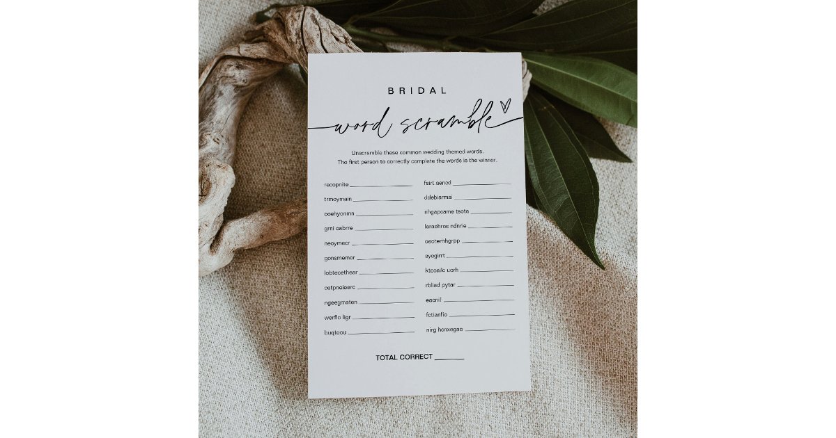EVERLEIGH Word Scramble Bridal Shower Game | Zazzle