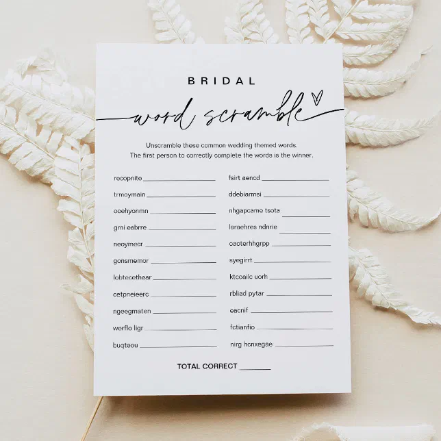 EVERLEIGH Word Scramble Bridal Shower Game Card | Zazzle