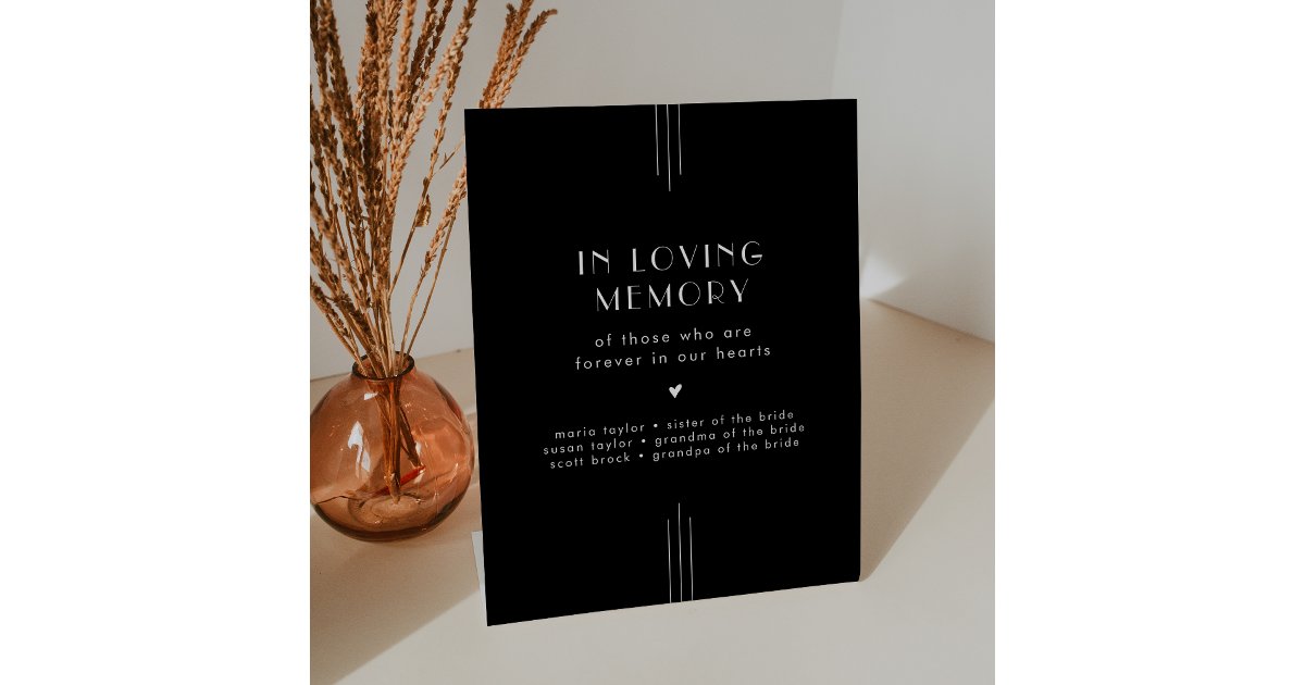 EVERLY Art Deco Black In Loving Memory Wedding Pedestal Sign | Zazzle
