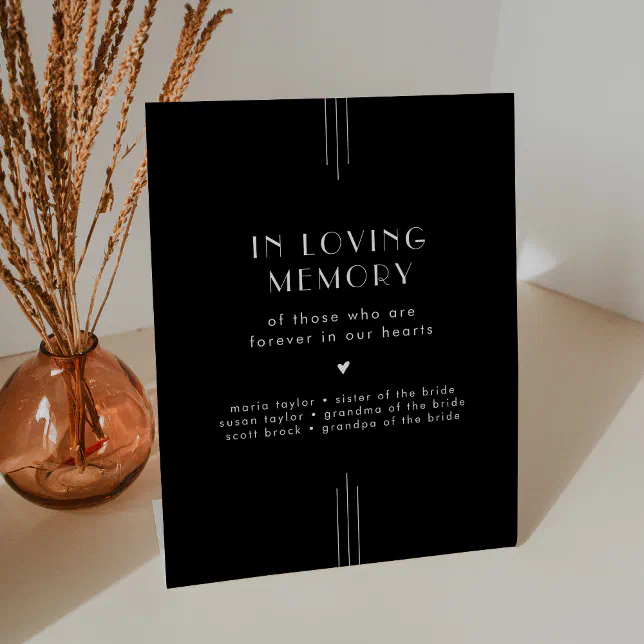 EVERLY Art Deco Black In Loving Memory Wedding Pedestal Sign | Zazzle