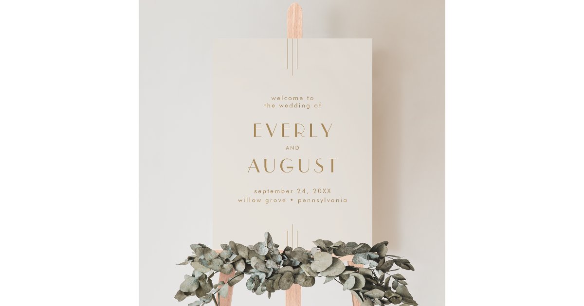 EVERLY Art Deco Cream Gold Wedding Welcome Sign | Zazzle