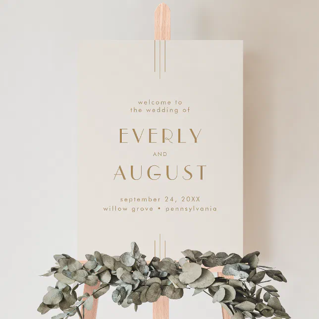 EVERLY Art Deco Cream Gold Wedding Welcome Sign | Zazzle
