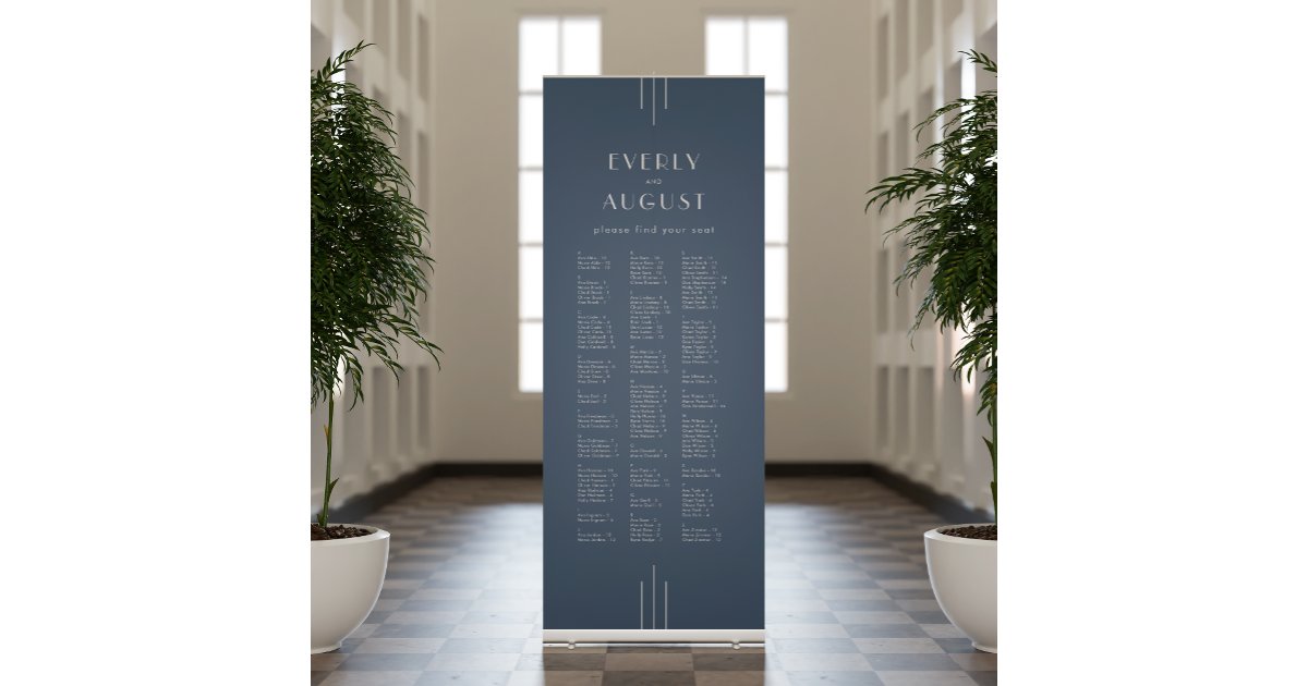 EVERLY Art Deco Navy Blue Wedding Seating Chart Retractable Banner | Zazzle