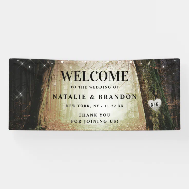 Evermore | Enchanted Forest Amber Wedding Welcome Banner | Zazzle