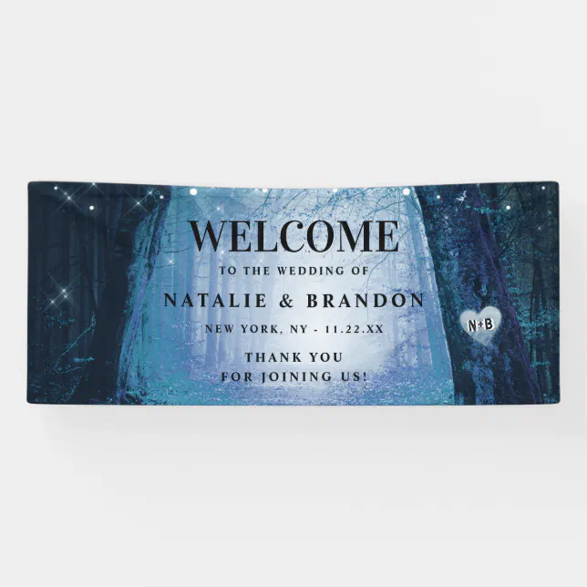 Evermore | Enchanted Forest Blue Wedding Welcome Banner | Zazzle