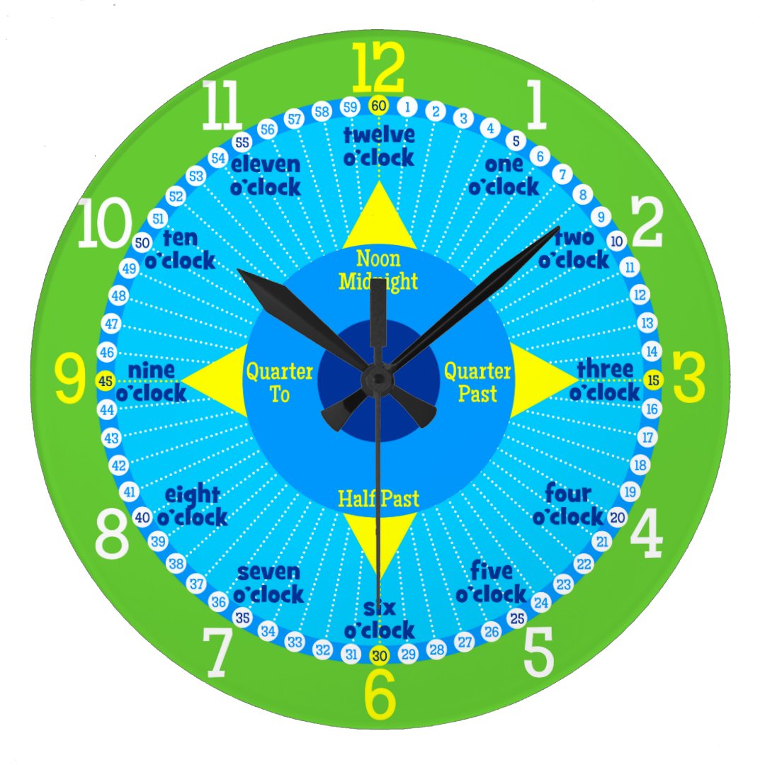 Every Second Counts - Blue & Green Learning Clock | Zazzle