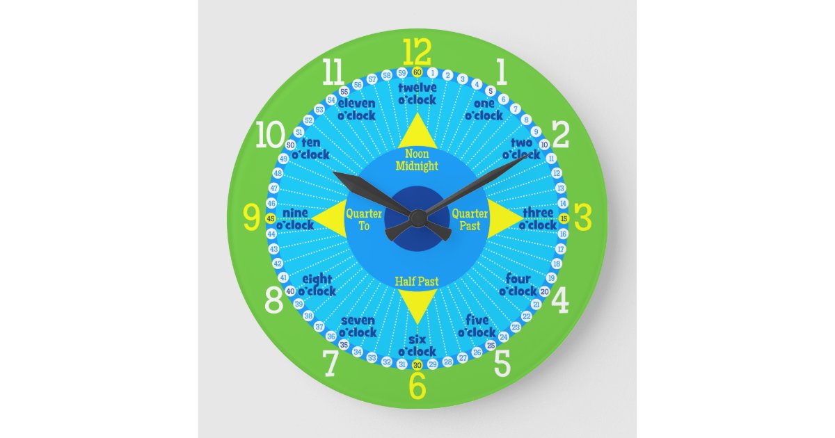 Every Second Counts - Blue & Green Learning Clock | Zazzle