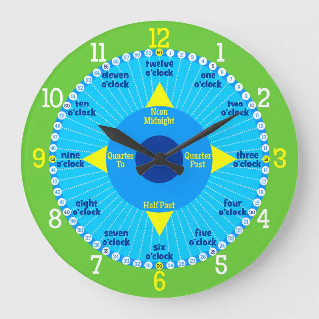 Every Second Counts - Blue & Green Learning Clock | Zazzle