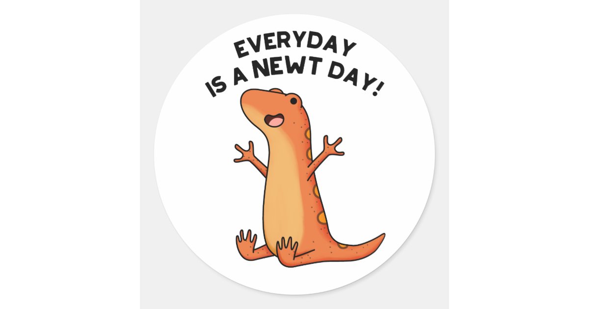 Everyday's A Newt Day Funny Funny Salamander Pun Classic Round Sticker ...