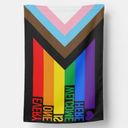 Everyone is Welcome Here (Progress Pride) Flag | Zazzle