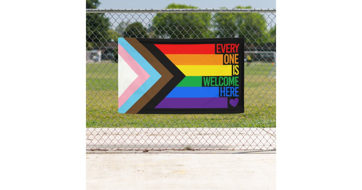 Everyone is Welcome Here (Progress Pride) Flag Banner | Zazzle