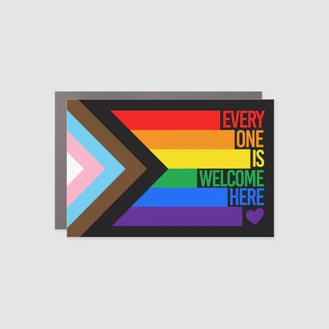 Everyone is Welcome Here (Progress Pride) Flag Car Magnet | Zazzle
