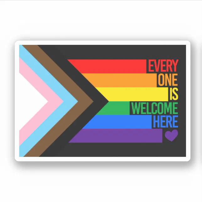 Everyone is Welcome Here (Progress Pride) Flag Sticker | Zazzle