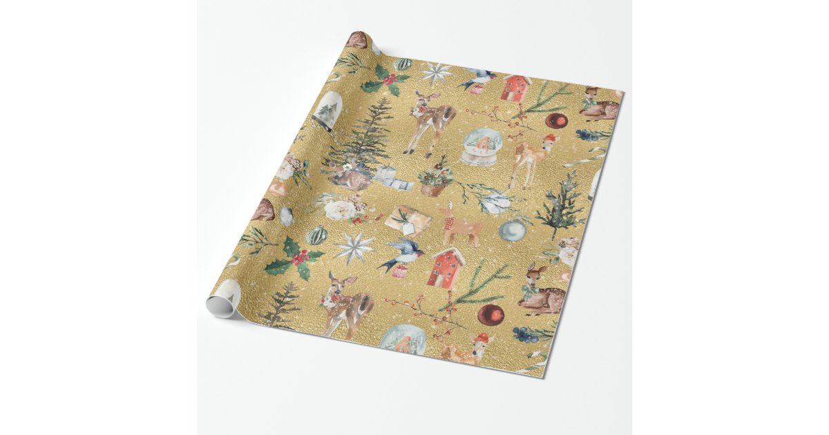 Everything Christmas Reindeer Gold Ripple Wrapping Paper | Zazzle