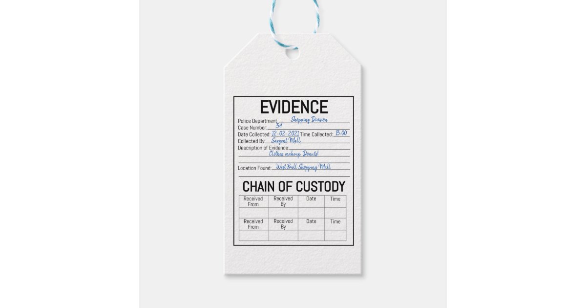 Evidence chain of custody crime game role play fa gift tags | Zazzle