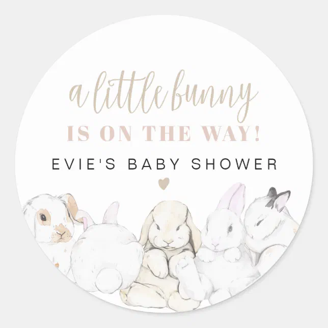 EVIE Cute Pastel Watercolor Bunny Baby Shower Classic Round Sticker ...
